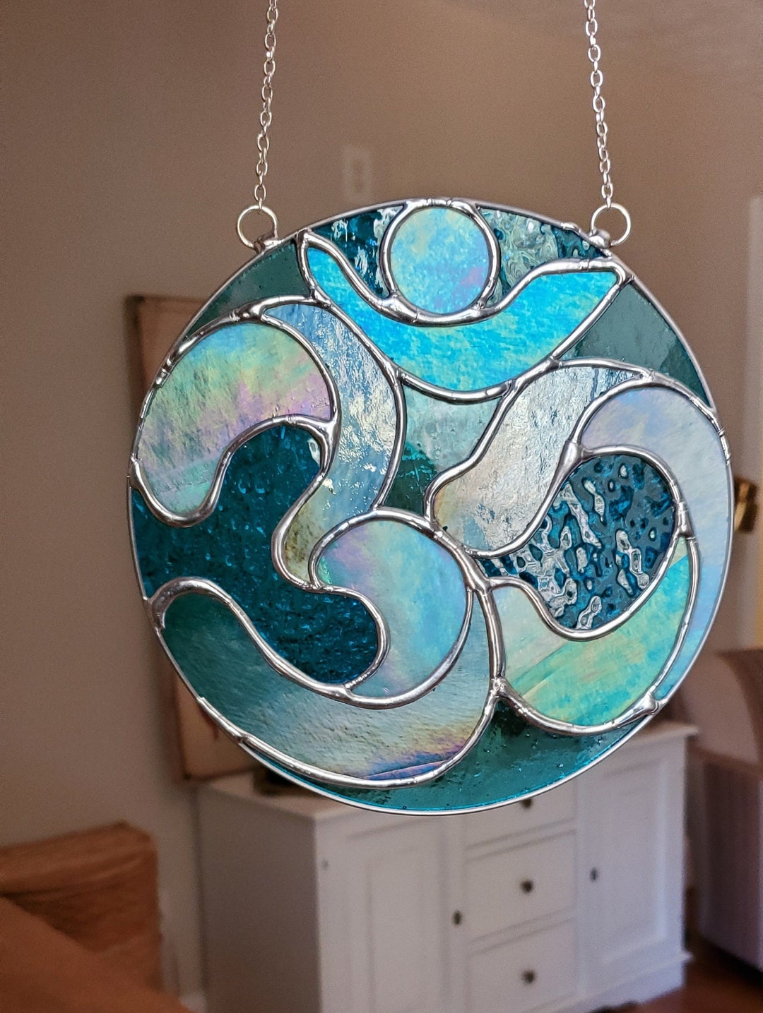 Stained Glass Om Symbol, Suncatcher, Window Art, Window Hanging, Wall ...