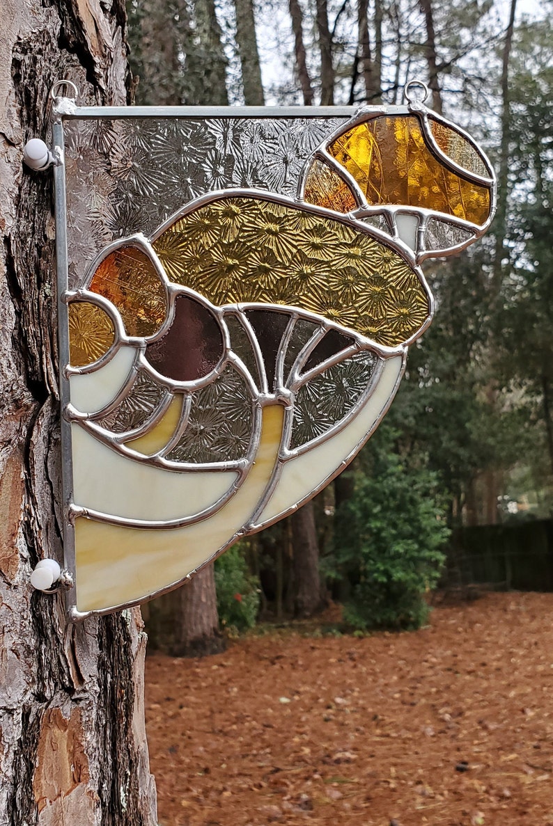 Stained Glass Mushroom Corner Suncatcher Corner Stained - Etsy
