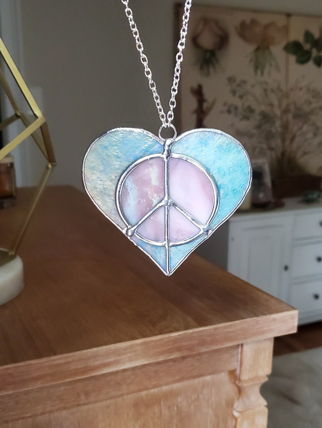 Stained Glass Peace Sign Heart, Suncatcher, Window Art, Home Decor ...