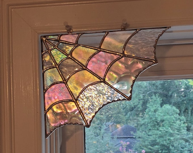 Iridescent Stained Glass Spiderweb Corner/shelf - Etsy