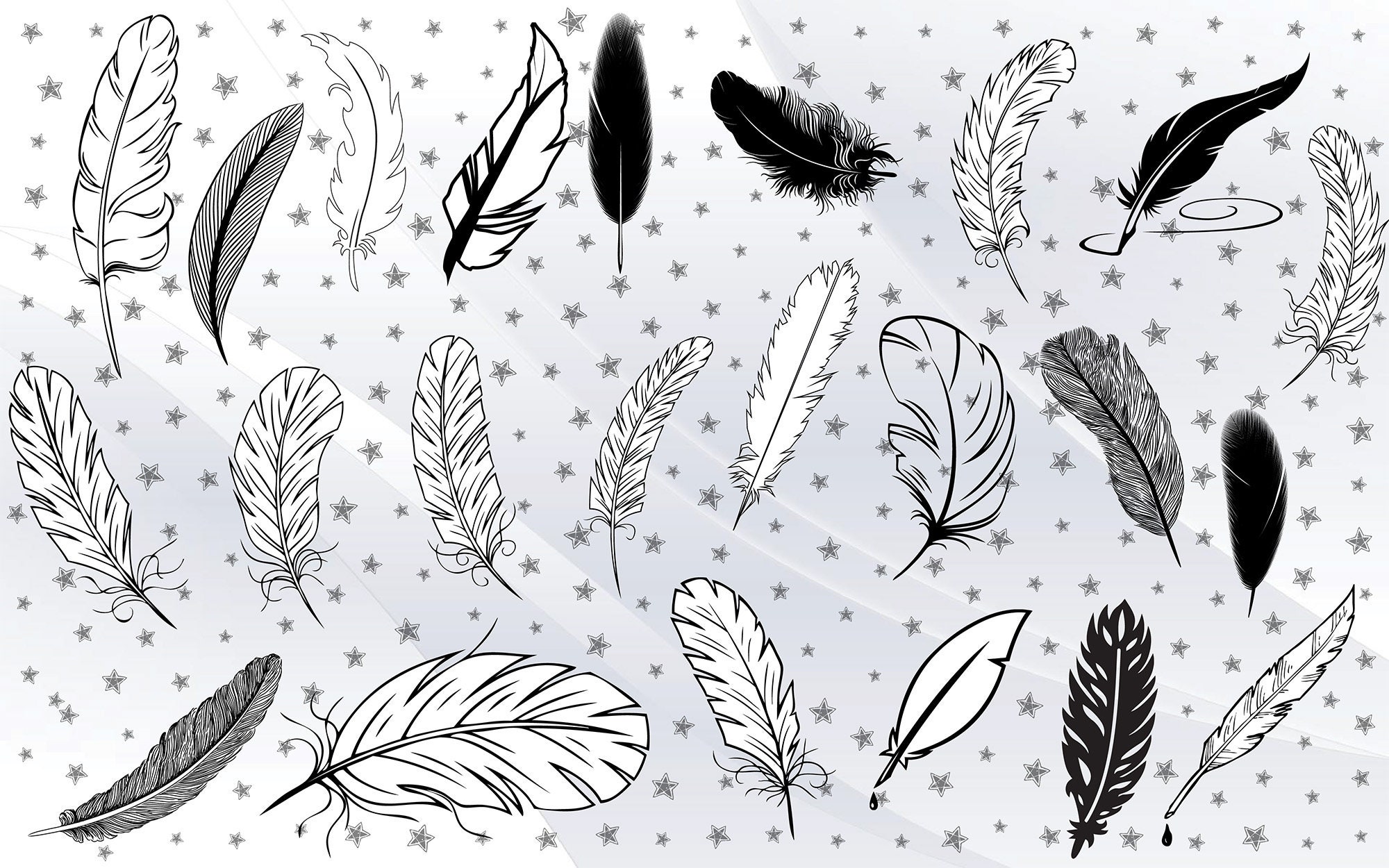 42 Feather SVG, Feather Clipart, Feather DXF, Feather Drawing, Feather ...
