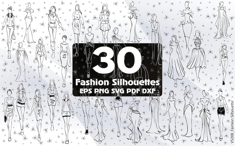 30 Woman Sketch Clipart, Fashion Clipart, Glamour SVG, Dress Design ...