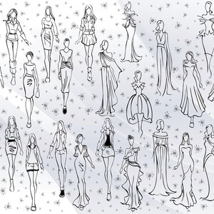 30 Woman Sketch Clipart, Fashion Clipart, Glamour SVG, Dress Design ...