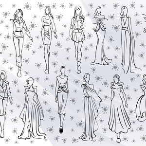 30 Woman Sketch Clipart, Fashion Clipart, Glamour SVG, Dress Design ...