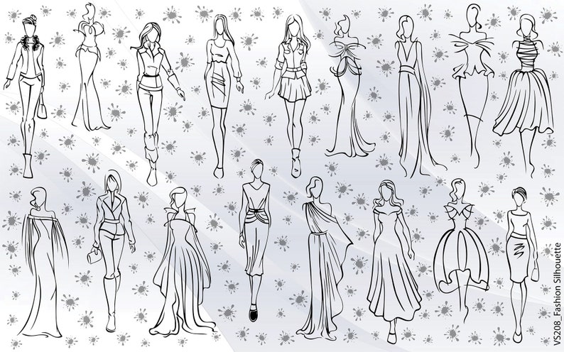 30 Woman Sketch Clipart, Fashion Clipart, Glamour SVG, Dress Design ...