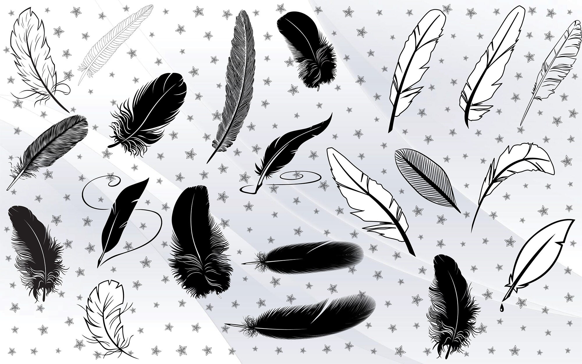 42 Feather SVG, Feather Clipart, Feather DXF, Feather Drawing, Feather ...