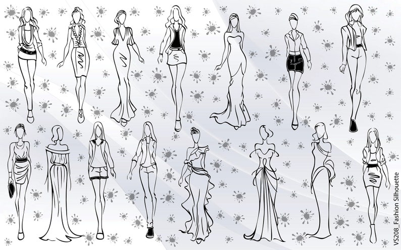 30 Woman Sketch Clipart, Fashion Clipart, Glamour SVG, Dress Design ...