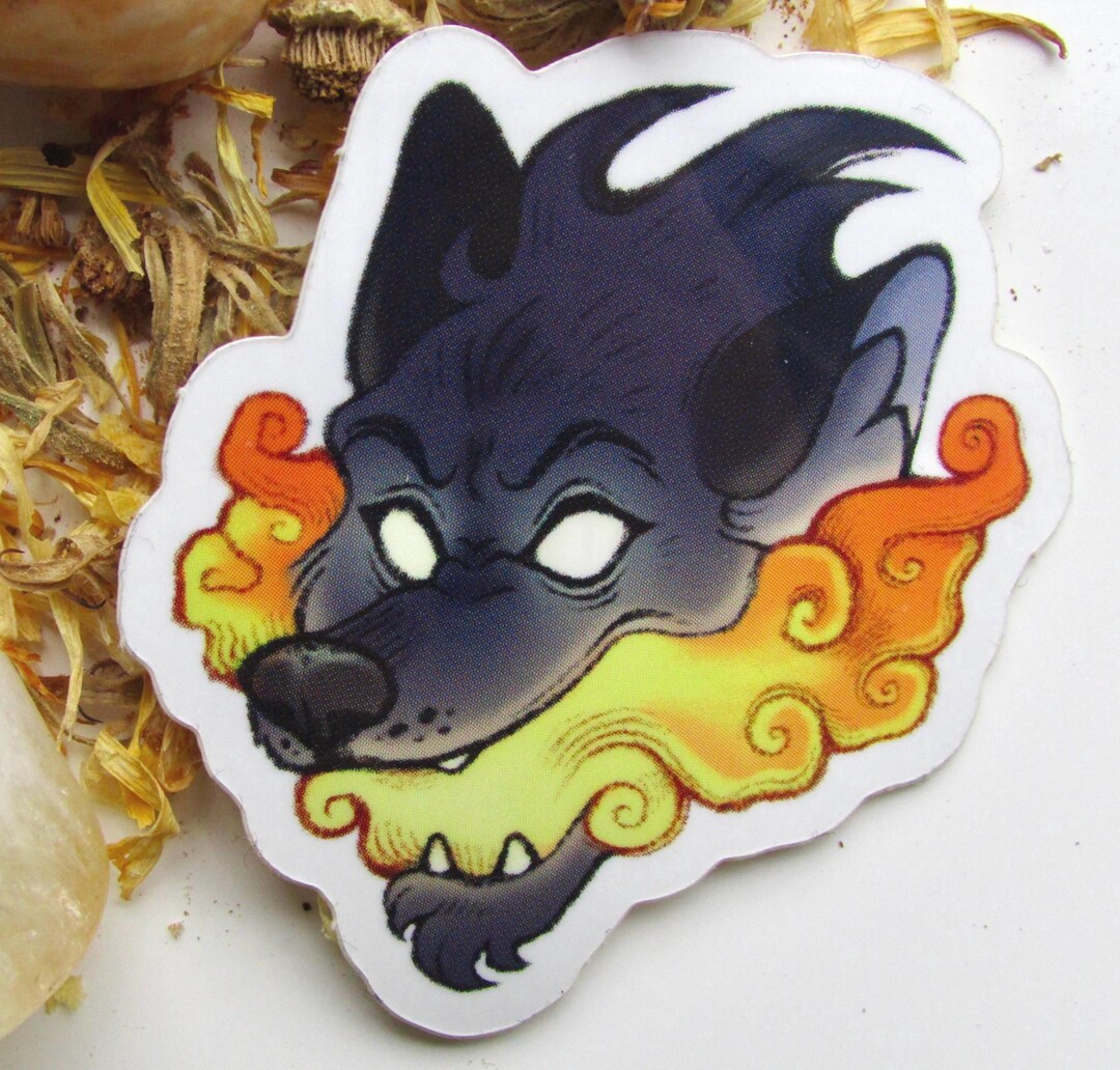 Fire-breathing Demon Monster Wolf Vinyl Sticker - Etsy