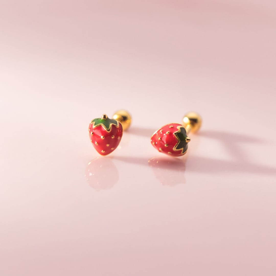 Sterling Silver Strawberry Stud Earrings, Tiny Strawberry Screw Back ...