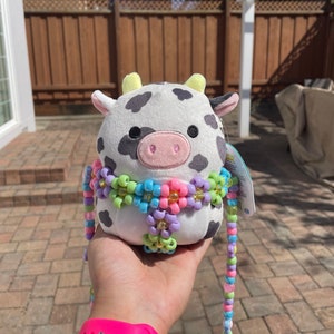 5 Colin the Cow Squishmallow With Kandi Harness Necklace - Etsy