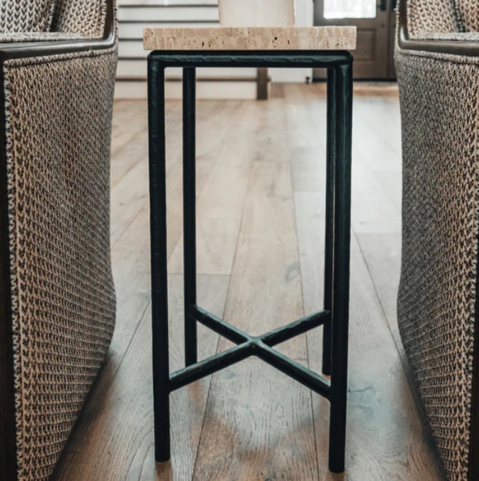 Small Metal Side Table - Small Cocktail Table - Black and Stone Metal ...