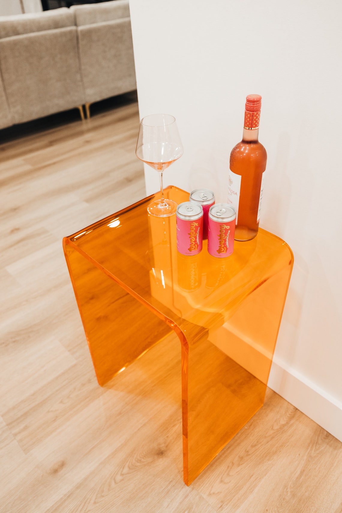 Handmade Orange Acrylic End Table: Groovy Lucite Side Table - Etsy