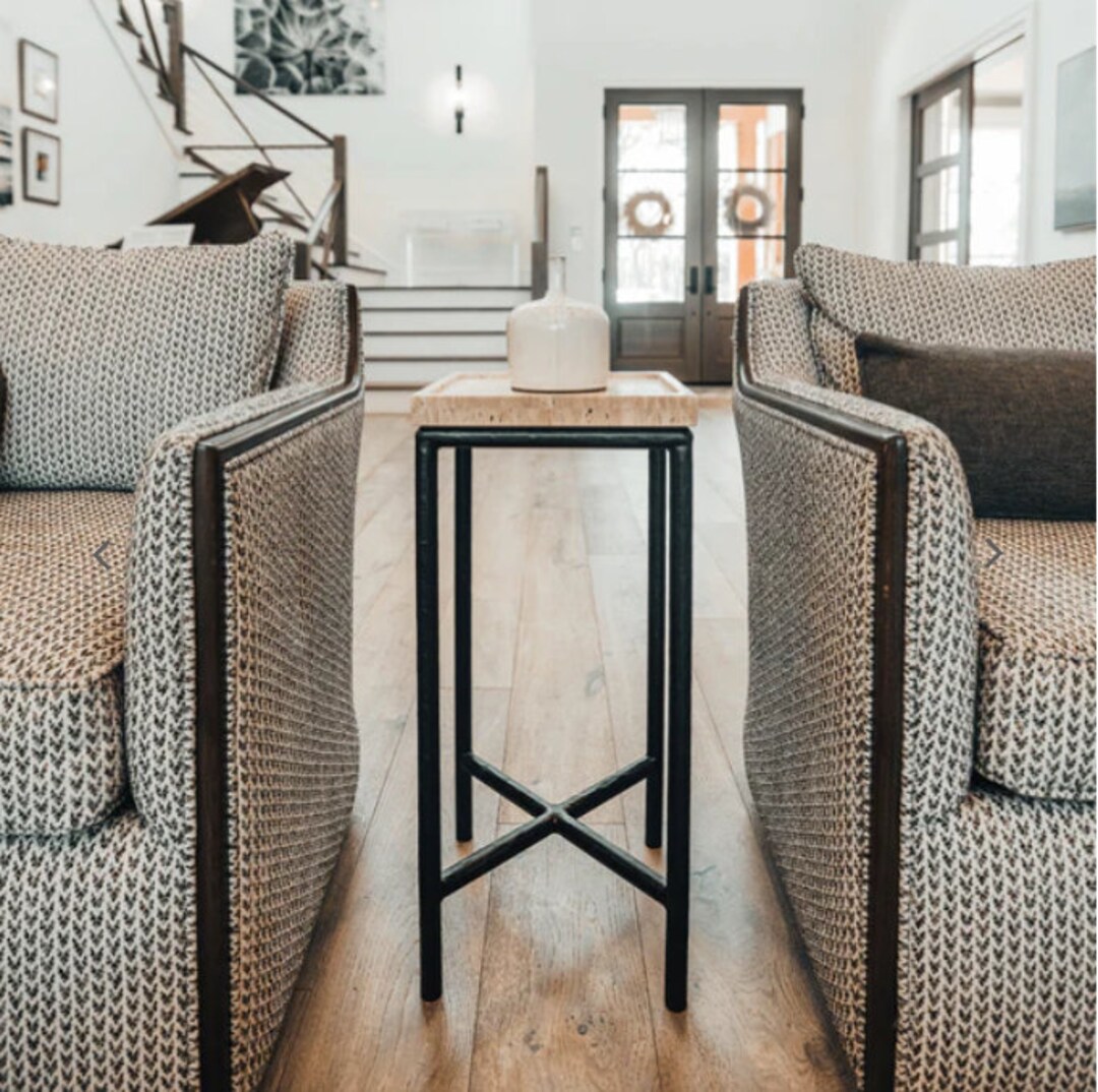 Small Metal Side Table - Small Cocktail Table - Black and Stone Metal ...