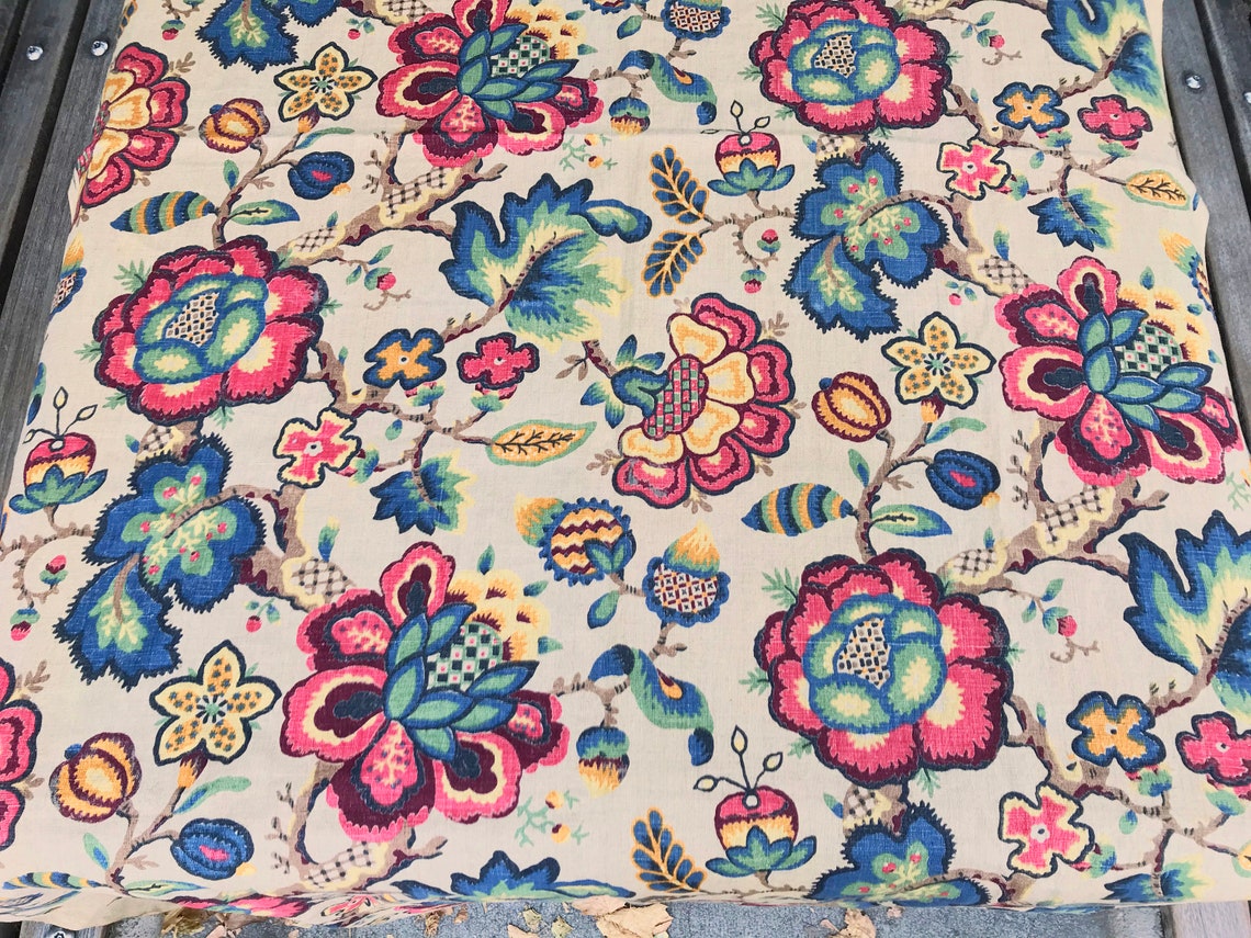 Vintage Jacobean Printed Linen Fabric - Etsy