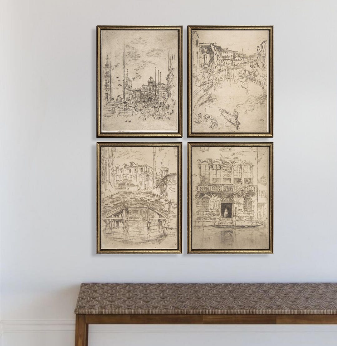 Vintage Gold Framed Gallery Wall Art Set: Landscape & Building Prints ...