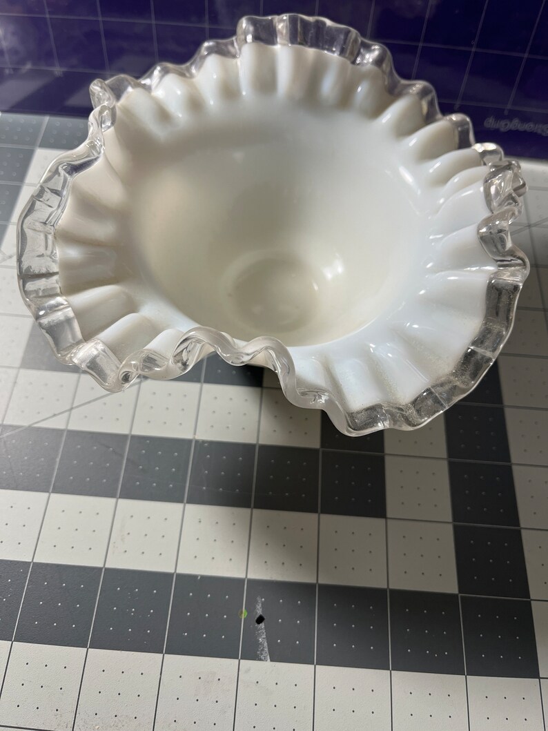 Fenton White Milk Glass Silver Crest Ruffled Edges Bowl - Etsy