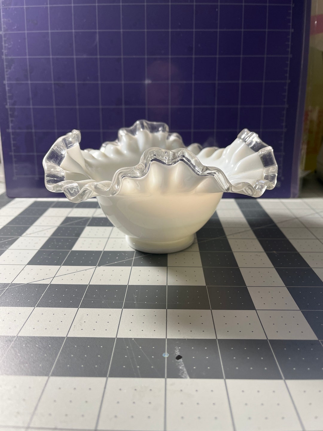 Fenton White Milk Glass Silver Crest Ruffled Edges Bowl - Etsy