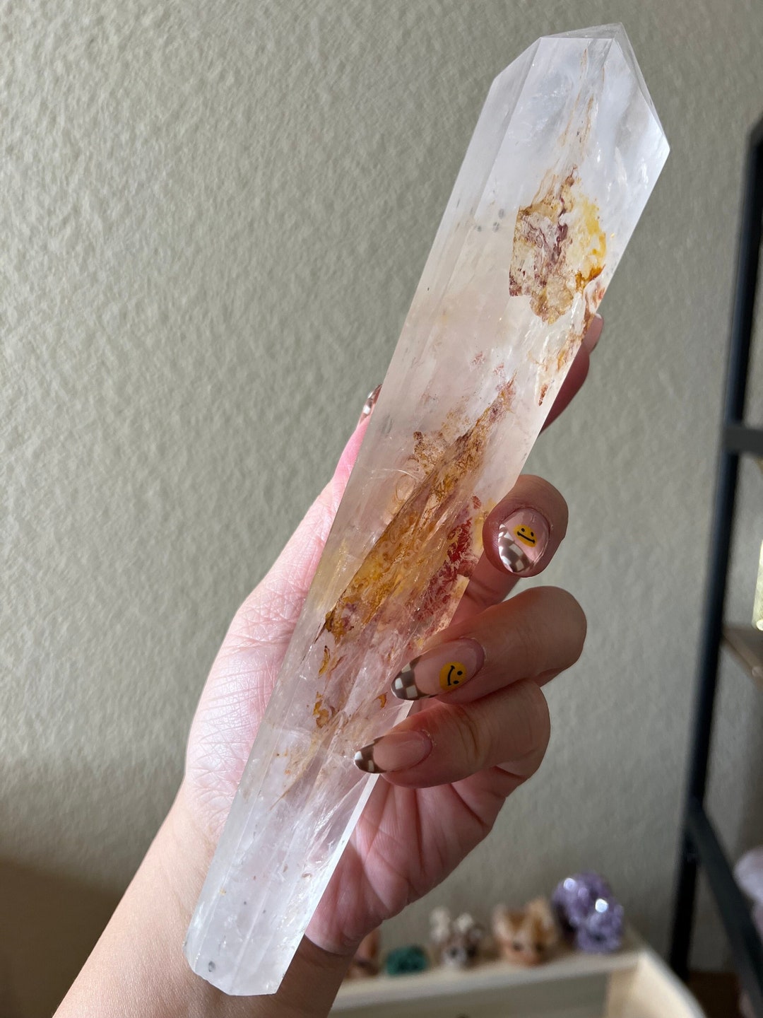 Golden Healer Crystal Wand on Stand, Golden Healer Hematoid Healer Wand ...