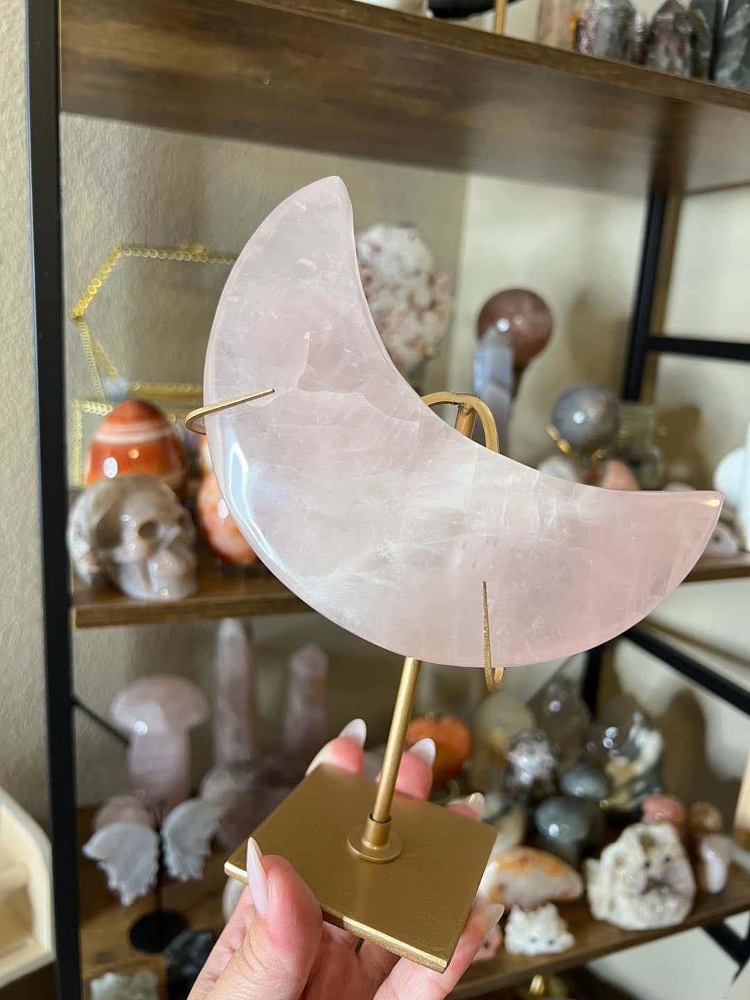 Rose Quartz Moon on Custom Stand, Rose Quartz Madagascar, Rose Quartz ...