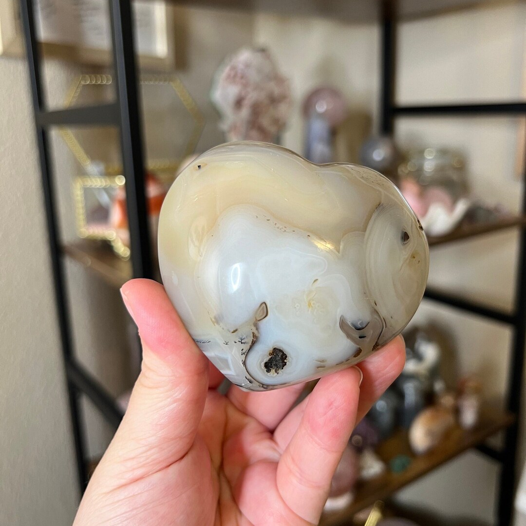 Polished Dendritic Agate Heart From Madagascar, Polished Heart Carving ...