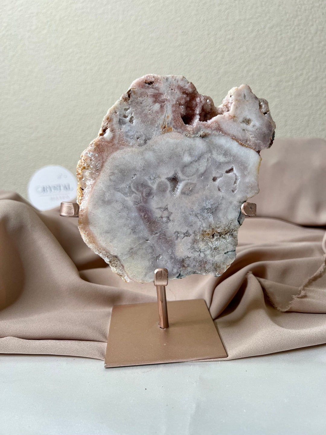 GORGEOUS Pink Amethyst Slab on Stand Green Jasper Druzy Sugar Crystals ...
