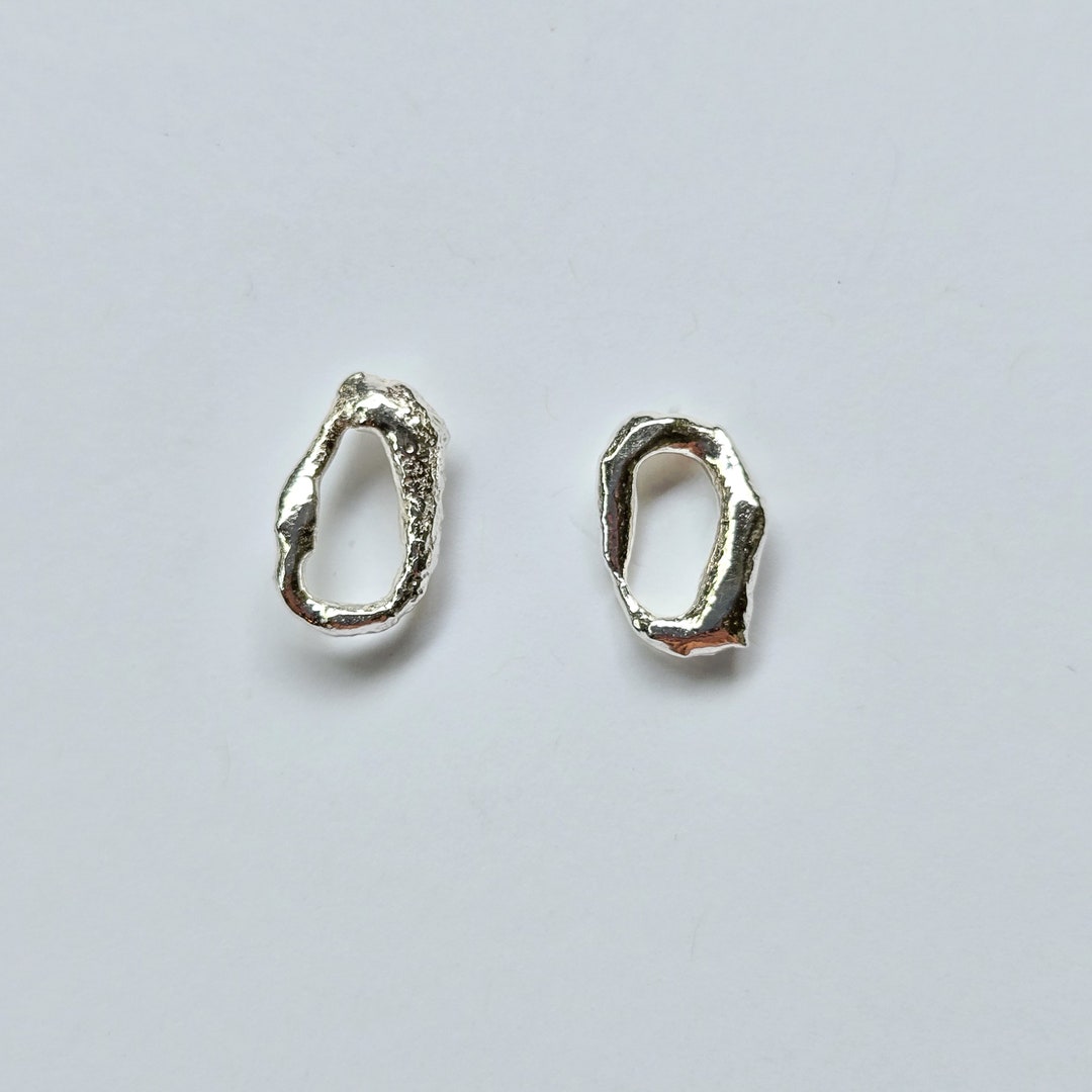 Melted Sterling Silver Stud Earrings: Recycled Scrap, Unique Texture - Etsy