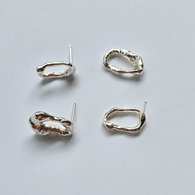 Melted Sterling Silver Stud Earrings: Recycled Scrap, Unique Texture - Etsy