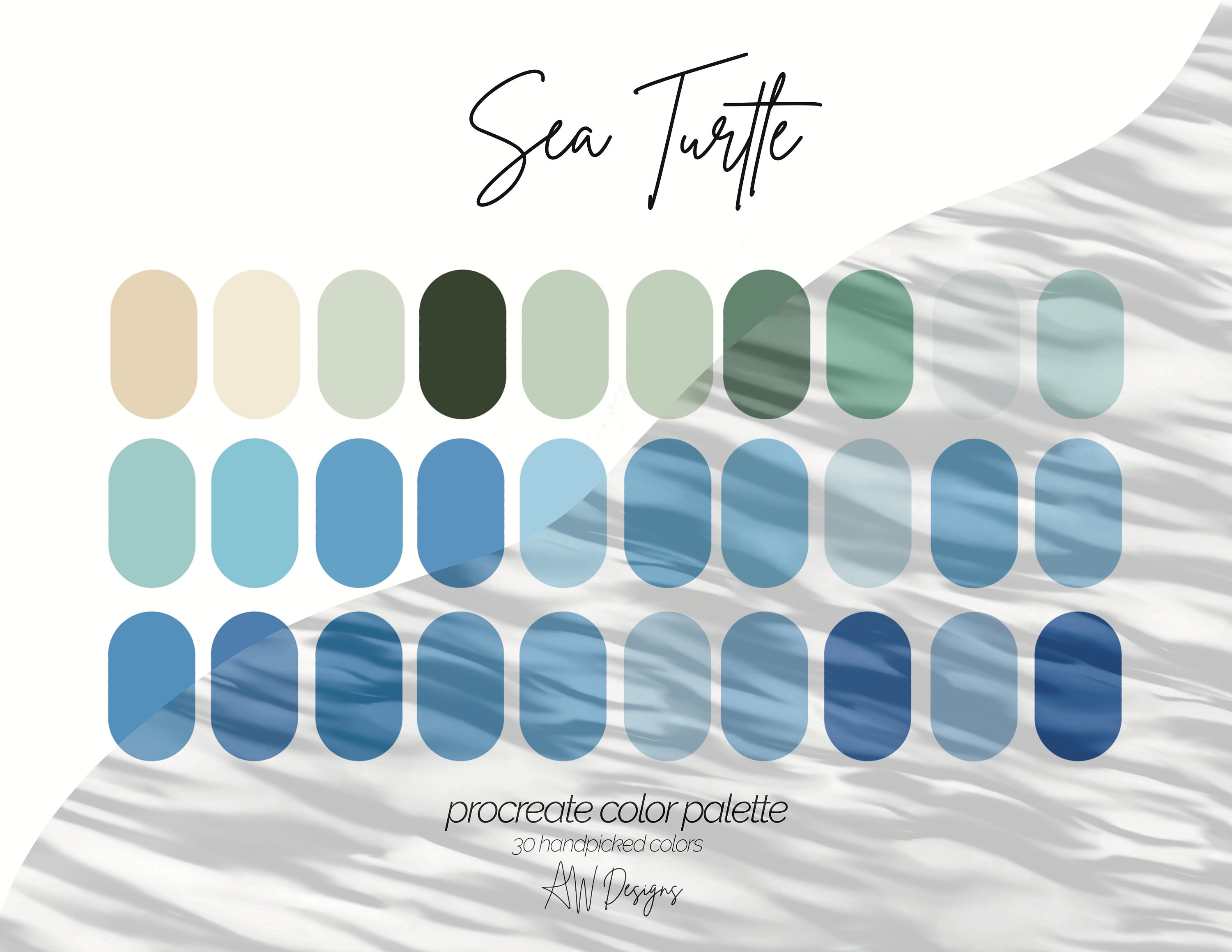 Paleta de colores Sea Turtle Procreate / Muestras de color / Letras ...