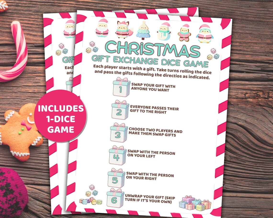 Roll the Dice Christmas Gift Exchange Game Printable, Christmas Gift ...