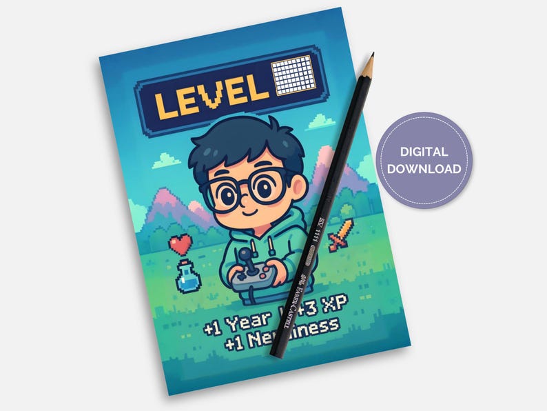 Printable Birthday Card for Boyfriend, Funny Gamer Birthday Card, Level ...