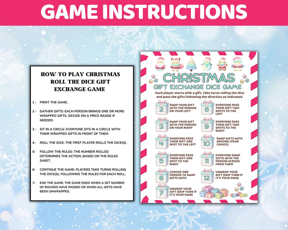 Roll the Dice Christmas Gift Exchange Game Printable, Christmas Gift ...