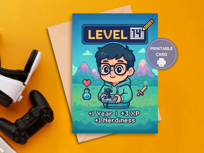 Printable Birthday Card for Boyfriend, Funny Gamer Birthday Card, Level ...