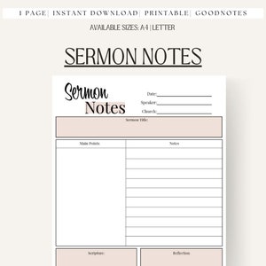 Sermon Notes Minimalist Printable, Prayer Journal Binder Insert ...