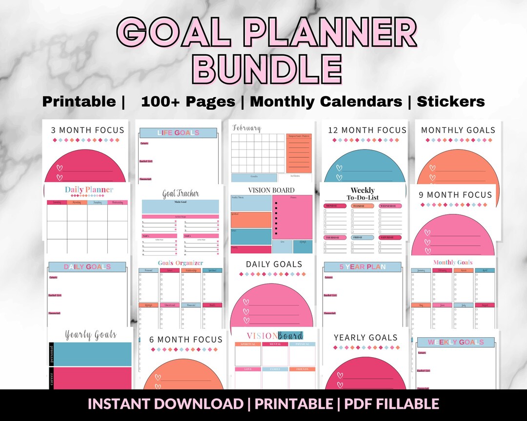 Printable Goal Planner Bundle, SMART Goal Setting Kit, Productivity ...