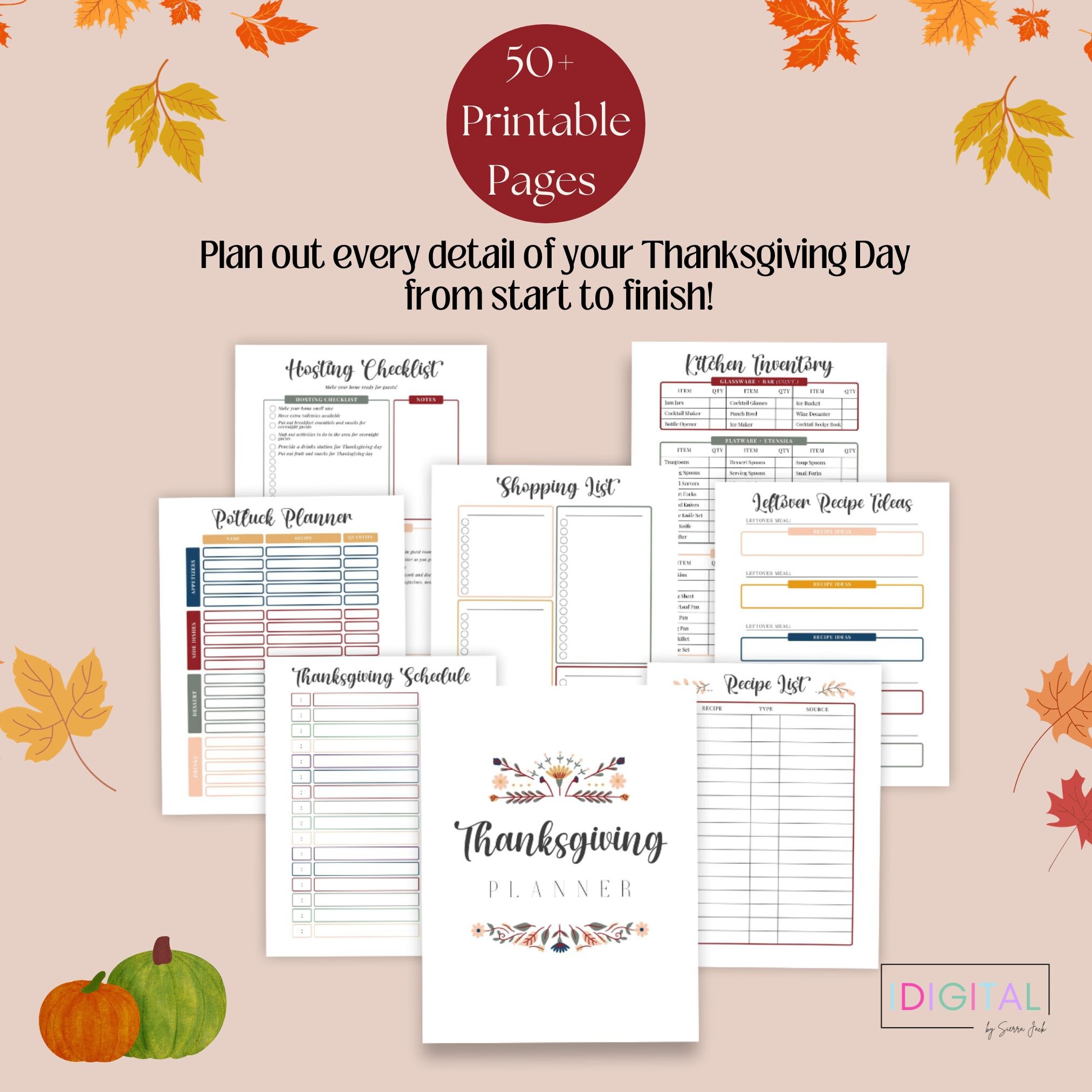 Thanksgiving Planner Printable, Turkey Day Bundle 50 Pages, Holiday ...
