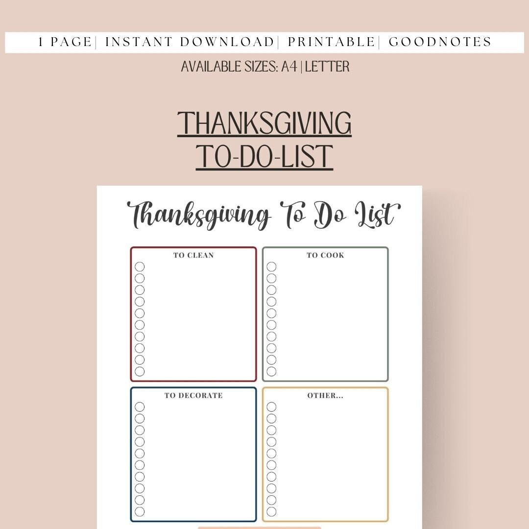 Printable Thanksgiving to Do List Insert Turkey Day Planner - Etsy