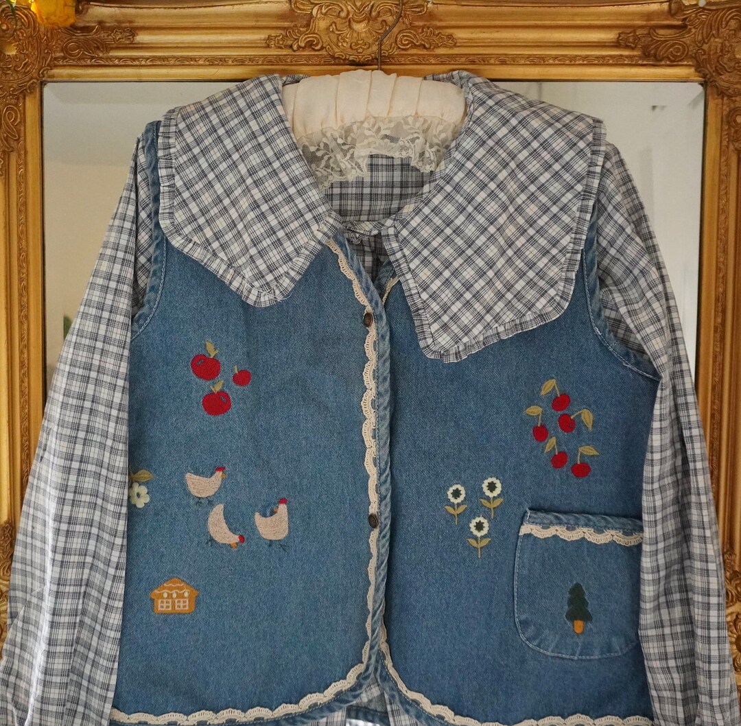 Cottagecore Cute Denim Vestembroidered Vest - Etsy