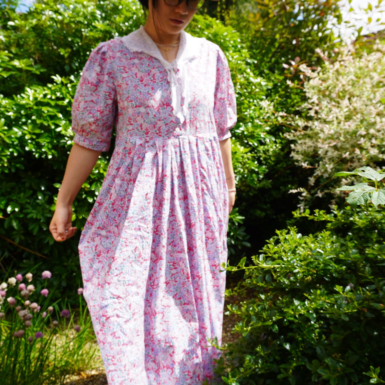 Laura Ashley 80s Floral Lace Collar Midi Dress - Etsy