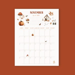 November Calendar for 2024 Calendar for Nature Watercolor Illustration ...