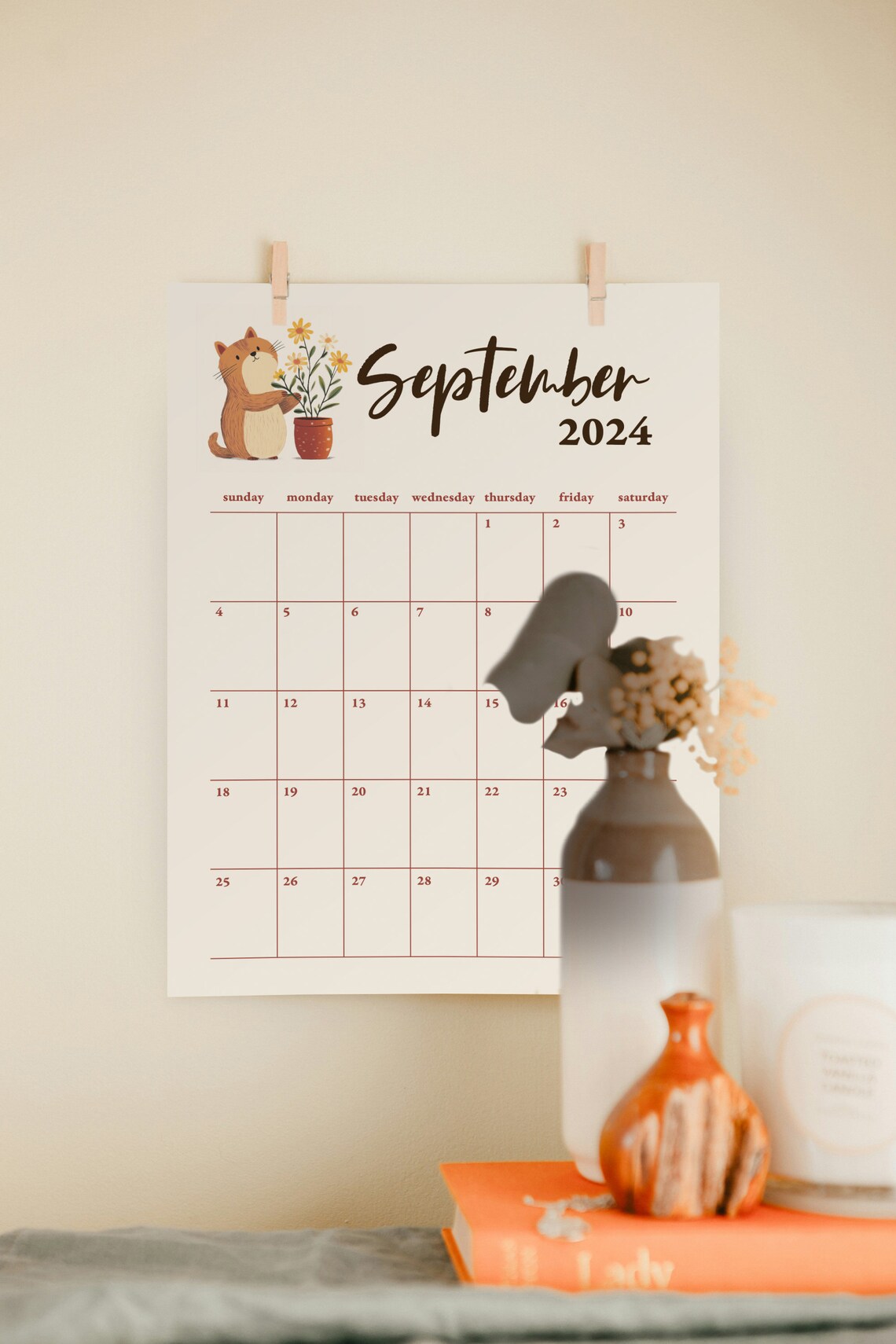 September Calendar for 2024 Calendar for Cat Lover Calendar for Digital ...
