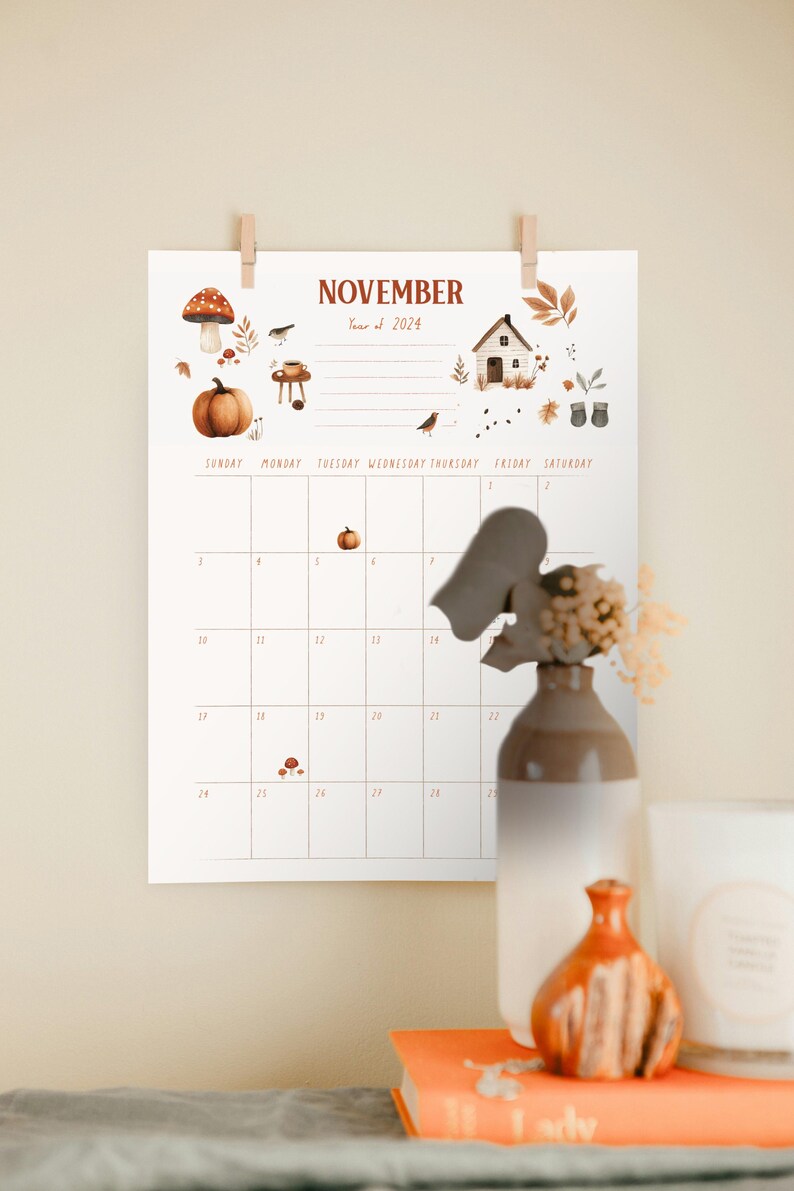 November Calendar for 2024 Calendar for Nature Watercolor Illustration ...