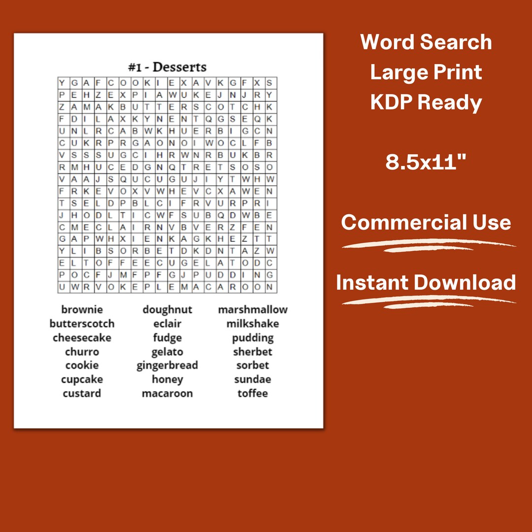 50 Themed Word Search Puzzles Large Print - Commercial Use - Instant ...