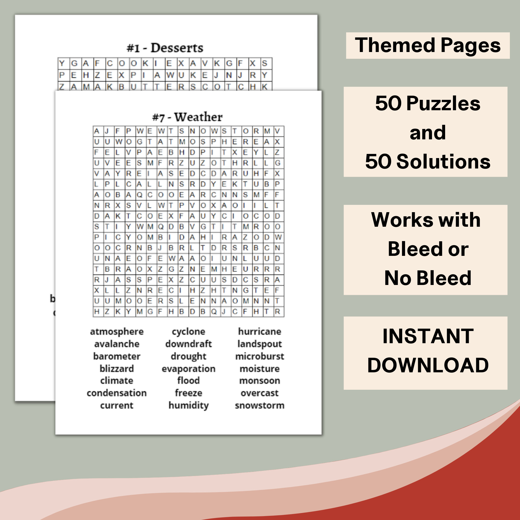 50 Themed Word Search Puzzles Large Print - Commercial Use - Instant ...