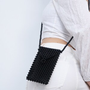 Black Beaded Bag for iPhone | Beads iPhone Pouch | iPhone Beads Pouch | Smartphone Pouch ...