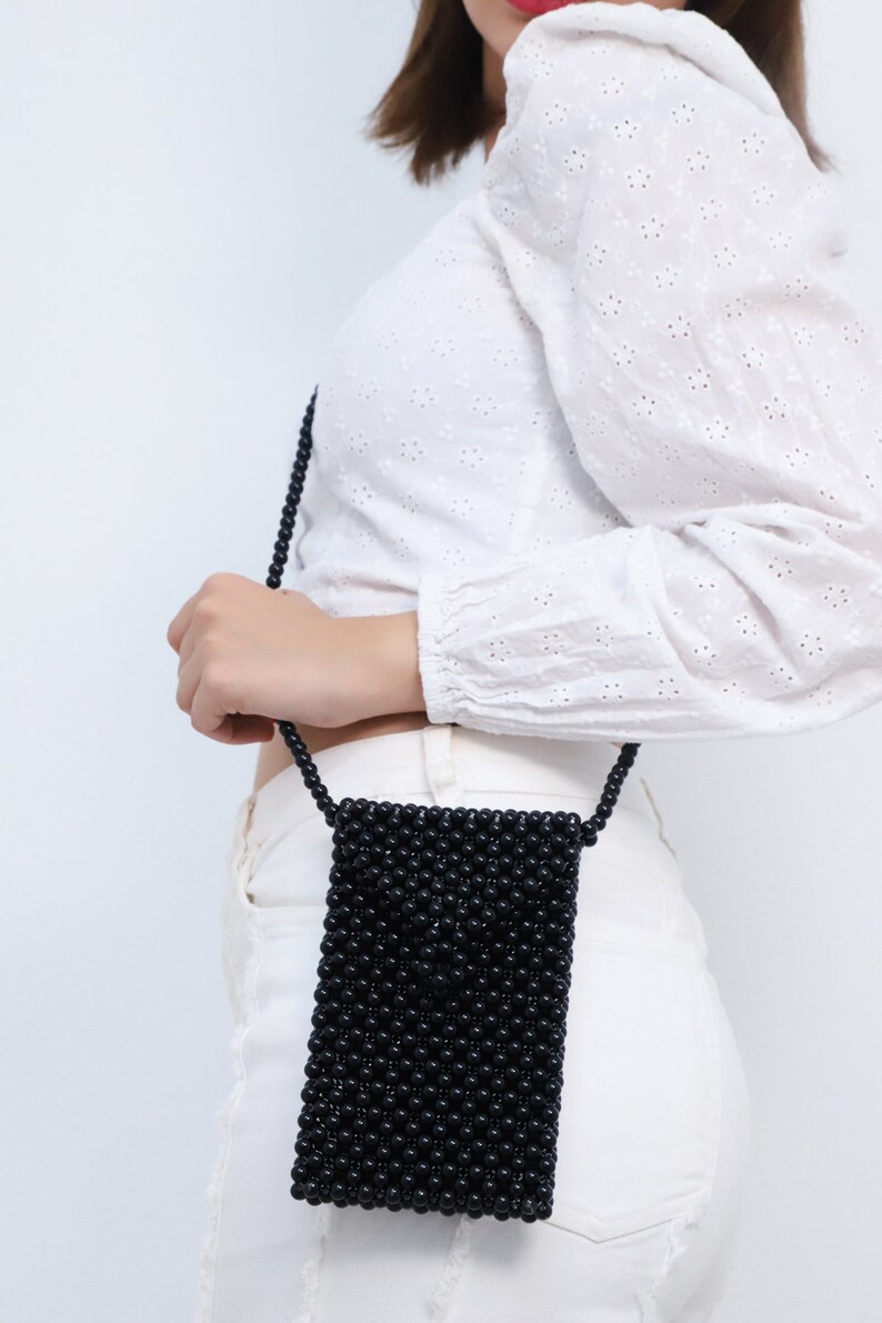 Black Beaded Bag for iPhone | Beads iPhone Pouch | iPhone Beads Pouch | Smartphone Pouch ...