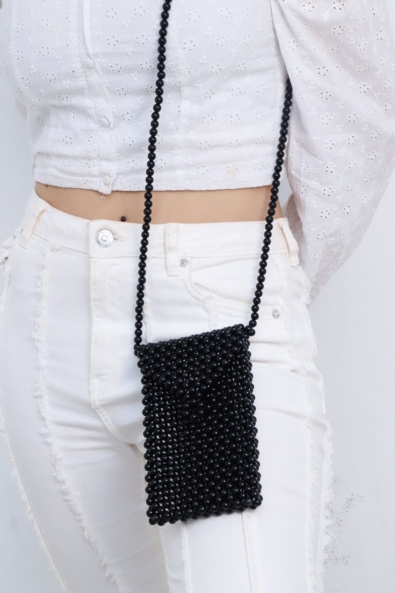 Black Beaded Bag for iPhone | Beads iPhone Pouch | iPhone Beads Pouch | Smartphone Pouch ...