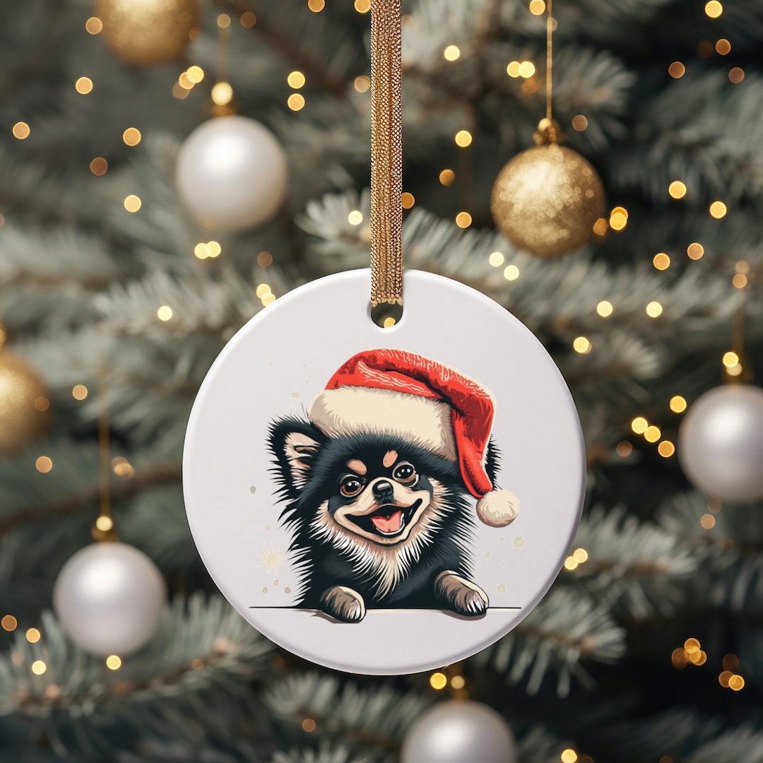 CUSTOMIZABLE Original POMERANIAN Wearing a Santa Hat ORNAMENT Set, Pet ...