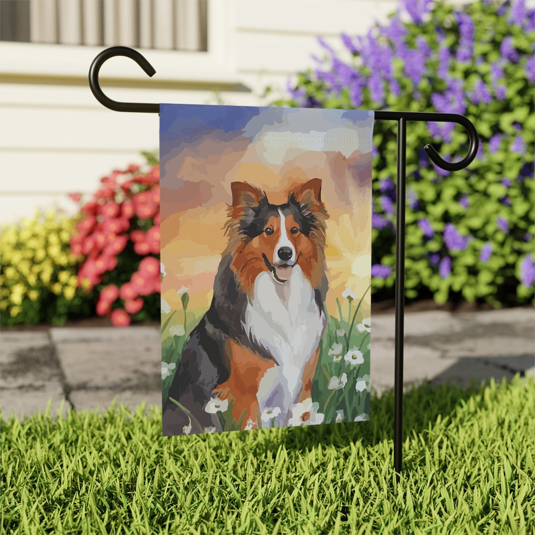 Sheltie Yard Flag, Shetland Sheepdog Garden Art or Pet Remembrance Gift, Spring Garden Flag ...