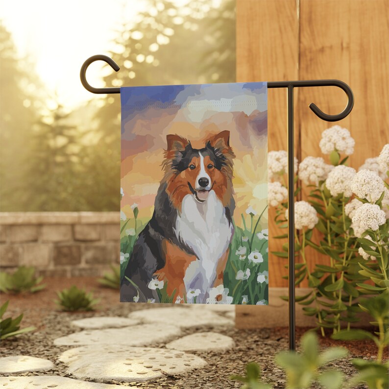 Sheltie Yard Flag, Shetland Sheepdog Garden Art or Pet Remembrance Gift, Spring Garden Flag ...