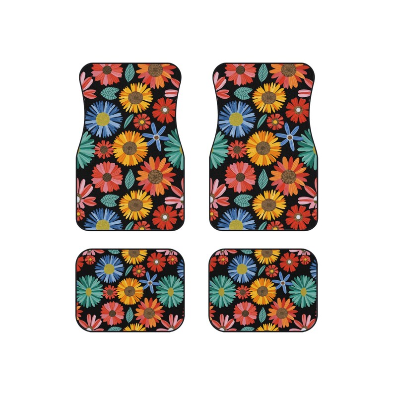 Flower Car Mat Set Bright Floral Car Floor Mats Retro Floor - Etsy